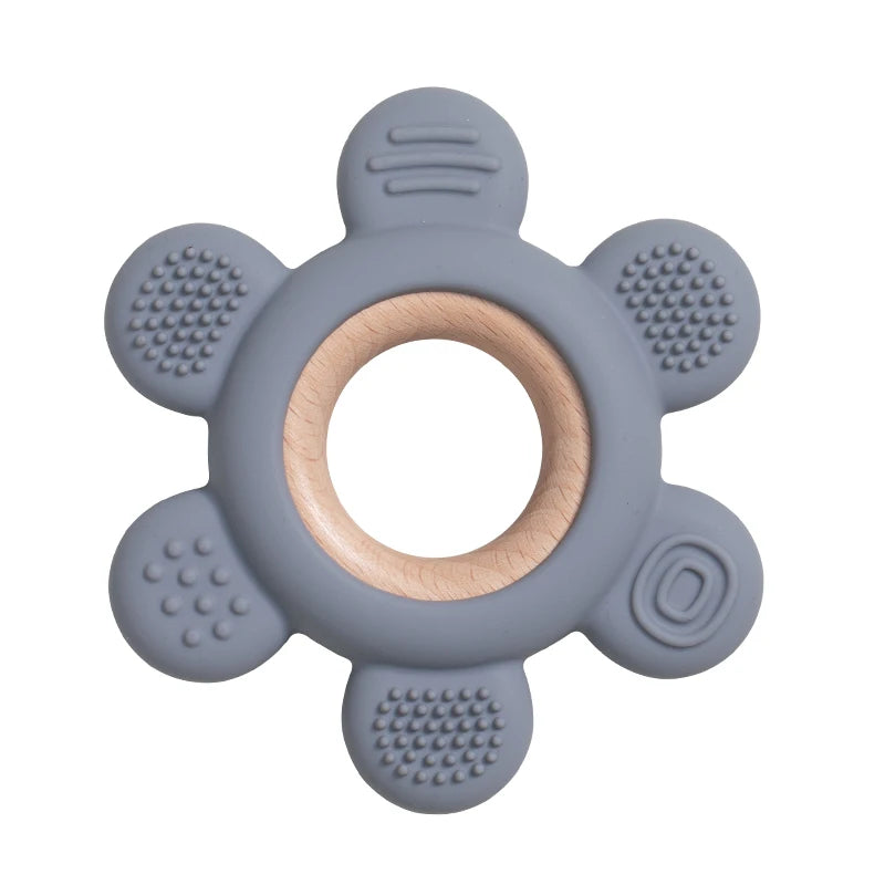 1PC Baby Silicone Teether Toy BPA Free Infant Wooden Ring Health Care Snuggle Bugs